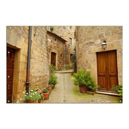 Wallario Gartenposter ca. 180 x 180cm, 2-teilig Weg durch die Altstadt - Toskana in Italien