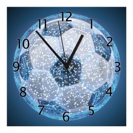 Wallario Uhr 30 x 30 cm, schwarze Zeiger Fu&szlig;ball digital - Netzwerk in blau