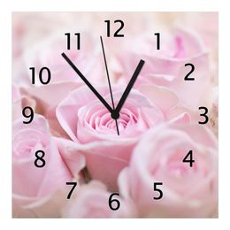 Wallario Uhr 30 x 30 cm, wei&szlig;e Zeiger Rosafarbene Rosenbl&uuml;ten im Strau&szlig;