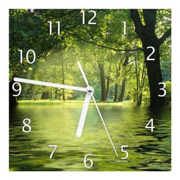Wallario Uhr 30 x 30 cm, wei&szlig;e Zeiger Idyllischer See im Wald bei Sonnenschein
