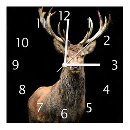 Wallario Uhr 30 x 30 cm, wei&szlig;e Zeiger Stattlicher Rothirsch