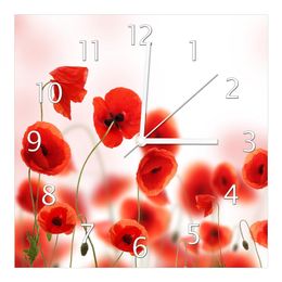 Wallario Uhr 30 x 30 cm, schwarze Zeiger Leuchtende Mohnblumen - Rote Mohnblumenbl&uuml;ten