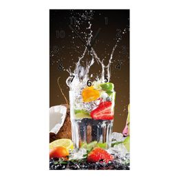 Wallario Uhr 30 x 60 cm, wei&szlig;e Zeiger Tropische Fr&uuml;chte in einem erfrischenden Drink