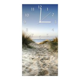 Wallario Uhr 30 x 60 cm, schwarze Zeiger Weg durch die D&uuml;nen zum Strand am Meer