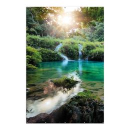 Wallario Gartenposter Rund, 120 cm Durchmesser T&uuml;rkisgr&uuml;ner See im Nationalpark in Guatemala