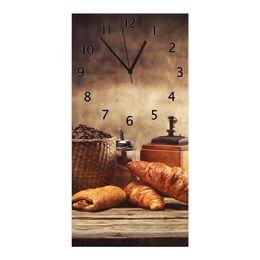 Wallario Uhr 30 x 60 cm, wei&szlig;e Zeiger Franz&ouml;sisches Fr&uuml;hst&uuml;ck mit Caf&eacute; und Croissants