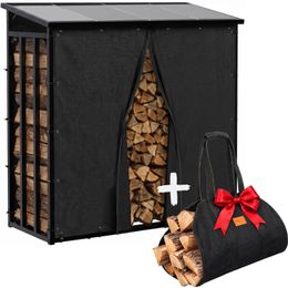 CLP Kaminholzst&auml;nder au&szlig;en 189x71x187 cm Redford, Brennholzlager aus Stahl, Planen aus 600D-Polyester, Holztragetasche als Geschenk
