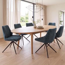 6er-Set Esszimmerstuhl MCW-O48, K&uuml;chenstuhl, drehbar Auto-Return, Stoff/Textil Chenille (410g/m&sup2;) ~ dunkelgr&uuml;n
