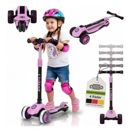 Juskys&reg; Kinderroller Lumox Rosa - LED-Rollen mit 4-Farb-Blinkeinstellung, h&ouml;henverstellbarer Kinderscooter, klappbar & Hinterradbremse, Dreiradscooter