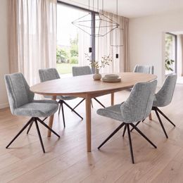 6er-Set Esszimmerstuhl MCW-O48, K&uuml;chenstuhl, drehbar Auto-Return, Stoff/Textil Chenille (410g/m&sup2;) ~ hellgrau