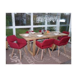 6er-Set Esszimmerstuhl MCW-A50 II, Stuhl K&uuml;chenstuhl, Retro 50er Jahre Design ~ Textil, purpurrot, helle Beine