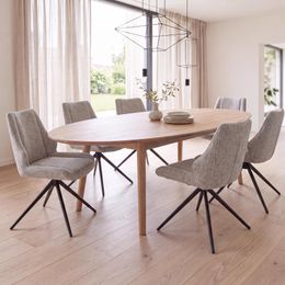 6er-Set Esszimmerstuhl MCW-O48, K&uuml;chenstuhl, drehbar Auto-Return, Stoff/Textil Chenille (410g/m&sup2;) ~ creme