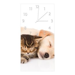 Wallario Uhr 30 x 30 cm, schwarze Zeiger Katze und Hund in Harmonie - Kuschelnde Tiere