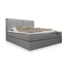 Juskys Boxspringbett Detroit 180x200 cm - Chenille Stoff & inklusive Topper - Grau