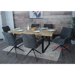 6er-Set Esszimmerstuhl MCW-O78, K&uuml;chenstuhl, drehbar Auto-Return, Stoff/Textil Chenille (310g/m&sup2;) ~ dunkelgrau