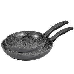 Stoneline Pfannenset 2 teilig, 24/28 cm, Antihaft beschichtete Pfanne mit echten Steinpartikeln, Pfanne Induktion und backofengeeignet, grau, zum &Ouml;l und Fett freiem Braten