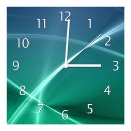 Wallario Uhr 30 x 30 cm, wei&szlig;e Zeiger Abstrakte Formen und Linien in blau gr&uuml;n t&uuml;rkis