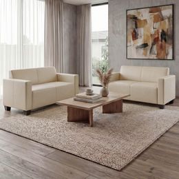 MCW Sofa-Garnitur Couch-Garnitur 2x 2er Sofa Moncalieri Kunstleder ~ creme