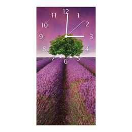 Wallario Uhr 30 x 30 cm, wei&szlig;e Zeiger Lila Blumenfeld