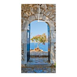 Wallario Uhr 30 x 60 cm, wei&szlig;e Zeiger Torbogen Toskana