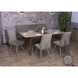 Esszimmer-Set MCW-G55, 4er-Set Stuhl + Sitzbank 180cm, Edelstahl geb&uuml;rstet Stoff/Textil Chenille ~ dunkelgrau