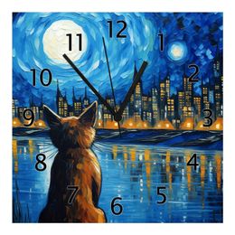 Wallario Uhr 20 x 20 cm, wei&szlig;e Zeiger Katze im Mondschein