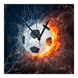 Wallario Uhr 30 x 30 cm, wei&szlig;e Zeiger Fu&szlig;ball - Feuer und Wasser