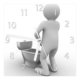 Wallario Uhr 30 x 30 cm, schwarze Zeiger Pinkelndes Computer-M&auml;nnchen und k&uuml;nstliche Toilette