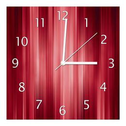 Wallario Uhr 30 x 30 cm, wei&szlig;e Zeiger Rot und schwarz gestreift - Abstraktes Streifenmuster