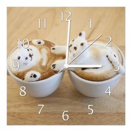Wallario Uhr 20 x 20 cm, wei&szlig;e Zeiger S&uuml;&szlig;e Milchschaum Katzen auf Kaffee