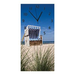 Wallario Uhr 30 x 60 cm, wei&szlig;e Zeiger Strandkorb