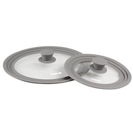 Stoneline Multifunktionaler Glasdeckel, 2-teilig, mit Silikonrand, f&uuml;r 16/18/20 cm und 24/26/28 cm, platzsparend, 6 Gr&ouml;&szlig;en, universal Pfannendeckel & Topfdeckel