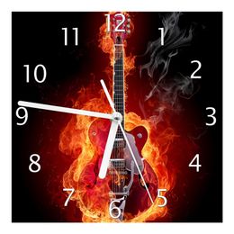Wallario Uhr 30 x 60 cm, wei&szlig;e Zeiger Brennende Gitarre