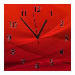 Wallario Uhr 30 x 30 cm, schwarze Zeiger Abstrakte rotes Muster - roter Stoff