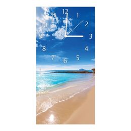 Wallario Uhr 30 x 30 cm, wei&szlig;e Zeiger Traumstrand unter blauem Himmel
