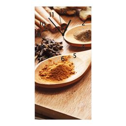 Wallario Uhr 30 x 30 cm, schwarze Zeiger Kr&auml;uter und Gew&uuml;rze auf Holzl&ouml;ffeln