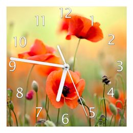 Wallario Uhr 30 x 30 cm, schwarze Zeiger Mohnblumenbl&uuml;ten