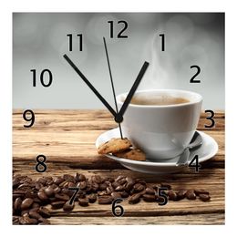Wallario Uhr 20 x 20 cm, wei&szlig;e Zeiger Hei&szlig;e Tasse Kaffee mit Kaffeebohnen
