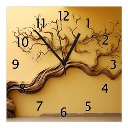 Wallario Uhr 30 x 30 cm, schwarze Zeiger Lebensbaum Skulptur