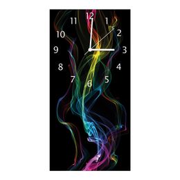 Wallario Uhr 30 x 30 cm, wei&szlig;e Zeiger Bunter Rauch vor schwarzem Hintergrund