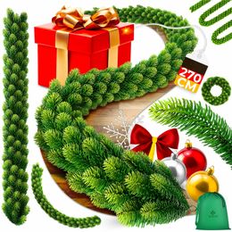 Kesser&reg; Weihnachtsgirlande Naturgetreues Tannengr&uuml;n - wie echt - IP 44 Outdoor & Indoor Girlande - Treppen, T&uuml;r, Balkon, Weihnachtsdeko + Tasche - Dunkelgr&uuml;n