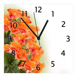 Wallario Uhr 20 x 20 cm, wei&szlig;e Zeiger Orangene Rosenbl&uuml;ten im Strau&szlig;