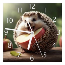 Wallario Uhr 30 x 30 cm, wei&szlig;e Zeiger Lustiger Igel