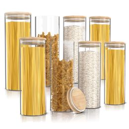 arendo Vorratsgl&auml;ser 8er-Set, je 2,2 l, rund, Borosilikatglas mit Bambusdeckel und Silikondichtung, luftdicht