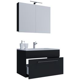 Vcm 3-tlg. Waschplatz Waschtisch Waschbecken Unterschrank Breite 60 cm Badm&ouml;bel Set h&auml;ngend mit einer Schublade Spiegelschrank Badinos