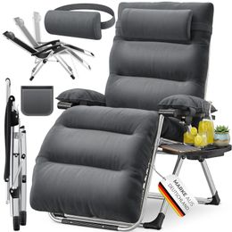 Kesser&reg; Sonnenliege Liegestuhl, klappbare Gartenliege extra breit & Wetterfest, Belastbar 200kg, Ergonomisches Polster, verstellbare R&uuml;ckenlehne inkl. Nackenkissen, Getr&auml;nkehalter & Armpolster