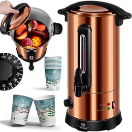 Kesser&reg; Gl&uuml;hweinkessel 10L Edelstahl Inkl. 10x Becher Gl&uuml;hweinkocher mit Thermostat Gl&uuml;hweinautomat Hei&szlig;getr&auml;nkeautomat Wasserkocher Hei&szlig;wasserspender Einkochautomat F&uuml;llstandanzeige Zapfhahn