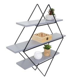 Wandregal MCW-A80, H&auml;ngeregal Regal, Industriedesign Echtholz 60x55x12cm ~ grau-blau