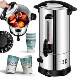 Kesser&reg; Gl&uuml;hweinkessel 10L Edelstahl Inkl. 10x Becher Gl&uuml;hweinkocher mit Thermostat Gl&uuml;hweinautomat Hei&szlig;getr&auml;nkeautomat Wasserkocher Hei&szlig;wasserspender Einkochautomat F&uuml;llstandanzeige Zapfhahn