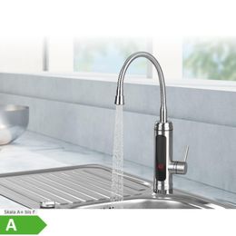 MAXXMEE Warm- & Kaltwasserarmatur Edelstahl 3600W chrom/schwarz inkl. 2 Aufs&auml;tze